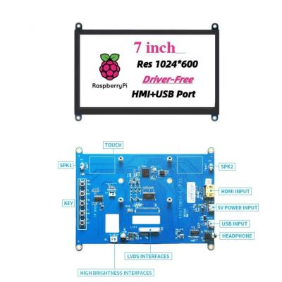 China 7 Inch 1024x600 HDMI LCD Display with 5-Point Capacitive Touch and Raspberry Pi Compatibility（450/800cd/m² Optional ） for sale