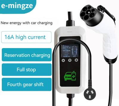 China E-mingze 16a 1 phase 5 LED indicator lamp eter portable quick fast charger adapter home ev car chargerGB/T 16a 3.5kw for sale