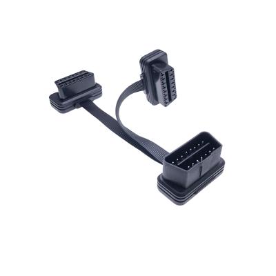 China Samples Order Accepted 12V Flat and Thin OBD2 16 Pin 1 Male To Dual Female Y Splitter Extension Cable for Diagnostic Tool for sale