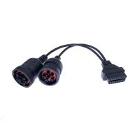 China 800g 16Pin OBDII OBD2 Female to 6Pin J1708 Male and 9Pin J1939 Male Connector Splitter Y Cable For C-ummins Deutsch Truck for sale