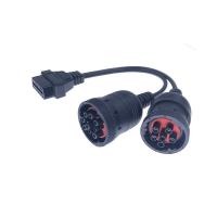 China 800g 16Pin OBDII OBD2 Female to 6Pin J1708 Male and 9Pin J1939 Male Connector Splitter Y Cable For C-ummins Deutsch Truck for sale