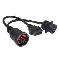 China Custom 16pin OBD2 Interface to Type 1 Black J1939 9pin Male and Deutsch J1939 9pin Female Heavy Duty Truck Diagnose Y Cable for sale