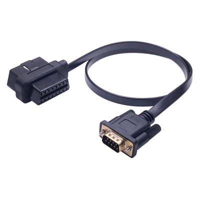 China OBD2 Male end 12V/24V AOTAI RS232 Serial VGA DB9 Male to OBD2 M/F Adapter Extension Flat Cable for Car Diagnostics for sale