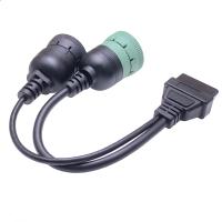 China Type 2 Green J1939 9pin Heavy-duty Truck OBD Adapter Diagnostic Tool J1708 6-pin Connector to OBD 2 16-pin Y Cable 800g 1500 for sale
