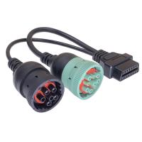 China Type 2 Green J1939 9pin Heavy-duty Truck OBD Adapter Diagnostic Tool J1708 6-pin Connector to OBD 2 16-pin Y Cable 800g 1500 for sale
