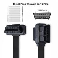 China 12V PVC Insulated AOTAI 16 Pin OBD2 Splitter Extension Cable OBD Adapter Extender Cord Flat Ribbon OBDII Male to 2 Female Right Angle for sale
