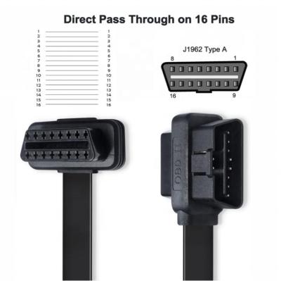 China 12V PVC Insulated AOTAI 16 Pin OBD2 Splitter Extension Cable OBD Adapter Extender Cord Flat Ribbon OBDII Male to 2 Female Right Angle for sale