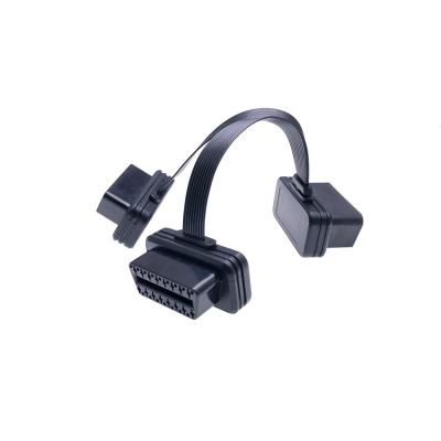 China 02 E10 Pins Plating Nickel/Golden AOTAI 16Pin 9PIN OBD2 Flat Extension Cable 1 To 2 Female Splitter Auto Car Diagnostic Tool for sale