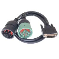 China Customized Heavy Truck Type 2 Green J1939 9pin Male to 6PIN J1708 Male and DB15 Male Splitter Cable in Black for sale