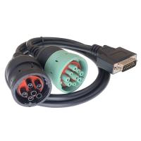 China Customized Heavy Truck Type 2 Green J1939 9pin Male to 6PIN J1708 Male and DB15 Male Splitter Cable in Black for sale