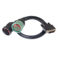 China Customized Heavy Truck Type 2 Green J1939 9pin Male to 6PIN J1708 Male and DB15 Male Splitter Cable in Black for sale