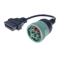 China OEM ODM OBD2 16 PIN Female to Green J1939 Deutsch 9PIN Male Adapter Cable Normal Length 30cm Black Custom Length for sale
