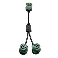 China 90 DEGREE Green Type 2 J1939 9pin Splitter Y Cable for Truck Freightliner GPS ELD Tracker 12V Voltage Offer Drawing for sale