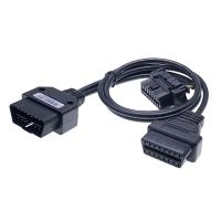 China 1994 Year 16 Pin OBD2 Splitter 1 Male to 2 Females OBD II Y Cable Adapter Harness J1962 Extension Nickel/Golden Plating for sale