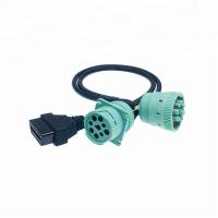 China Custom Pinout 12V/24V Type 2 Green Deutsch 9pin J1939 to OBD2 Connector Splitter Y Cable Splitter for sale
