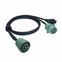 China Custom Pinout 12V/24V Type 2 Green Deutsch 9pin J1939 to OBD2 Connector Splitter Y Cable Splitter for sale