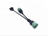 China Custom Pinout 12V/24V Type 2 Green Deutsch 9pin J1939 to OBD2 Connector Splitter Y Cable Splitter for sale
