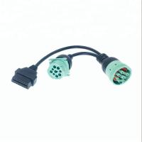 China Custom Pinout 12V/24V Type 2 Green Deutsch 9pin J1939 to OBD2 Connector Splitter Y Cable Splitter for sale