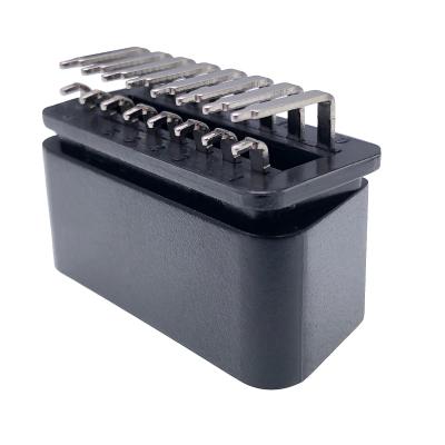 China Temperature -30-80C PCB Auto Electrical Terminal Wire OBDII Right Angle Connector with Nickel Plating Gold-Plating for sale