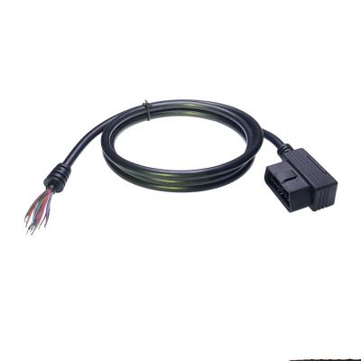 China Versatile Applications Black OBD2 16 Pin Cable with Right Angle Open Ends and Pins Plating Nickel/Golden for sale