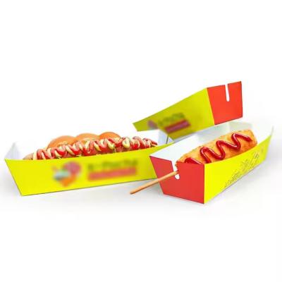 China Custom Printed Logo Hot Dog Boxes & Sandwich Bags - Kraft Paper Fast Food Packaging 8x4x2 to 12x6x3 Inches for sale