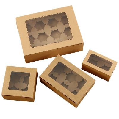 China OEM Kraft Paper Cupcake Box with PVC Window - 2/4/6 Compartment Options for Pastry & Dessert Packaging for sale