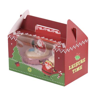 China Custom Printed Christmas Cupcake Boxes with Handle & Window - Multiple Size Options for Holiday Bakery Packaging for sale