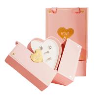 China Customizable Double Heart Ring & Necklace Set in Pink Gift Box - Adjustable Sizes, Sterling Silver/Gold Plating Options for sale