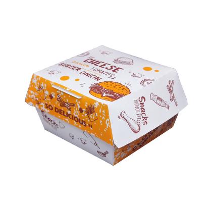 China Custom Kraft Paper Burger Box 12x12x8cm Biodegradable Eco-Friendly Fast Food Packaging with Logo for sale