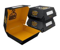 China Biodegradable Burger Box Food Grade Cardboard Custom Logo 100% Recyclable Fast Food Packaging for sale