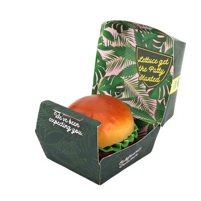 China Disposable Biodegradable Paper Burger Box 6x6 Inch Custom Logo Grease Resistant Fast Food Takeaway for sale