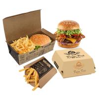 China Custom Logo Bleached Kraft Paper Burger Box Recyclable Fast Food Packaging 100-200mm for sale