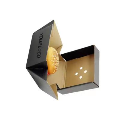 China Custom Kraft Burger Boxes Biodegradable Disposable Fast Food Packaging 12x12x5 cm Wholesale for sale