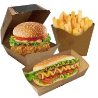 China Custom Corrugated Burger Fry Boxes Eco-Friendly Oil-Resistant Foldable Disposable Fast Food Packaging 500ml for sale