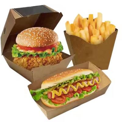 China Custom Corrugated Burger Fry Boxes Eco-Friendly Oil-Resistant Foldable Disposable Fast Food Packaging 500ml for sale