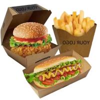 China Custom Eco-Friendly Burger Fry Boxes Biodegradable Kraft Takeaway Packaging with Folders for sale