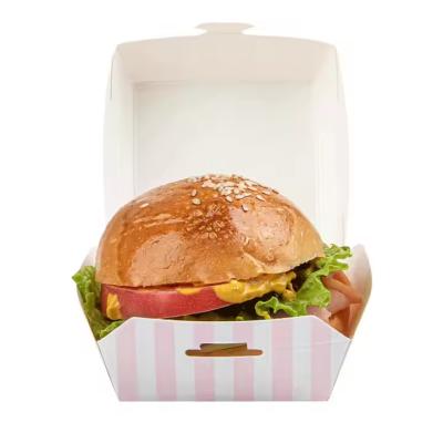 China Custom Disposable Burger Box Folders 350gsm Kraft Paper Fast Food Takeaway Packaging for sale