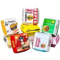 China Custom Biodegradable Kraft Paper Burger Box 120x120x60mm with CMYK 4 Color Printing for sale