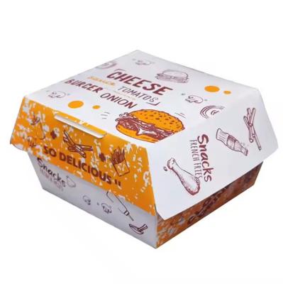 China Custom Printed Greaseproof Burger Boxes 350gsm Kraft Paper Food Grade Eco Friendly Fast Food Packaging for sale