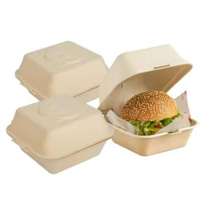 China Custom Biodegradable Sugarcane Burger Boxes 12x10x6cm Eco Friendly Takeaway Containers for Fast Food for sale