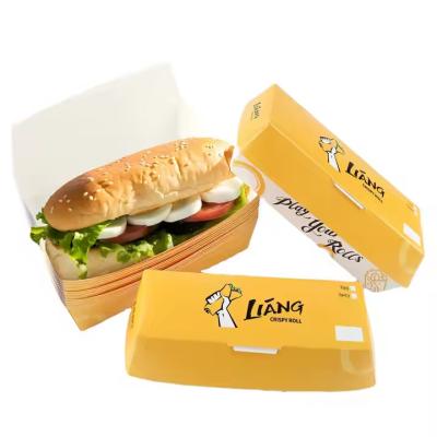 China Custom Logo Recyclable Kraft Food Container for Hot Dogs Burgers Eco Friendly 6.5x3.25x2.5 inch for sale