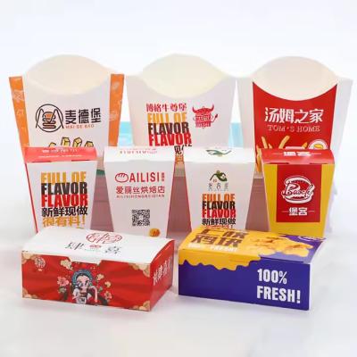 China Custom Logo Printed Disposable Fast Food Containers 150-300gsm Kraft Paper Hamburger Boxes for sale