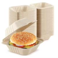 China Custom Order Biodegradable Sugarcane Bagasse Clam Shell Burger Containers for Varnished Food Delivery Packaging for sale