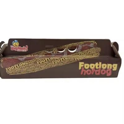 China Custom Printed Food Grade Paper Hot Dog Boxes Long Hamburger Containers 5000 Pcs for sale