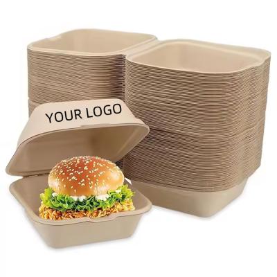 China Wholesale Customized 100% Sugarcane Bagasse Clam Shell Burger Box Eco Friendly Fast Food Container for sale