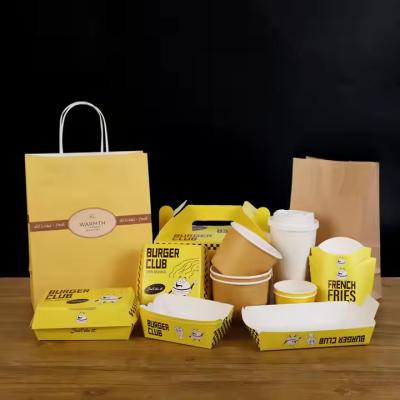 China Custom Food Grade Kraft Paper Boxes CMYK 4 Color Offset Printing for Burger Chicken Fries Packaging for sale