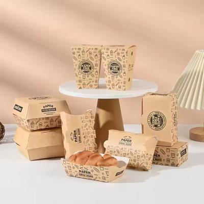 China Custom Food Grade Kraft Paper Disposable Box for Hamburger French Fries Roasted Chicken 5000 pcs MOQ for sale