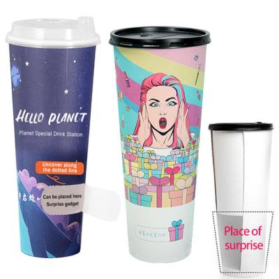 China Customized Eco Friendly Disposable Coffee Paper Cup 250ml 350ml Blind Box Surprise Milk Tea Cup for sale