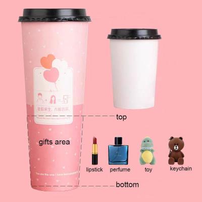 China Disposable 16 oz Blind Box Milk Tea Cup Thickened Paper Coffee Cup with Lid for sale