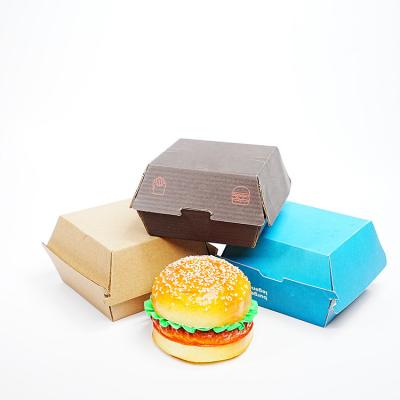 China Custom Eco Friendly Food Grade Cold Kraft Paper Hamburger Box 120x120x60 mm Fast Food Takeaway Packaging for sale